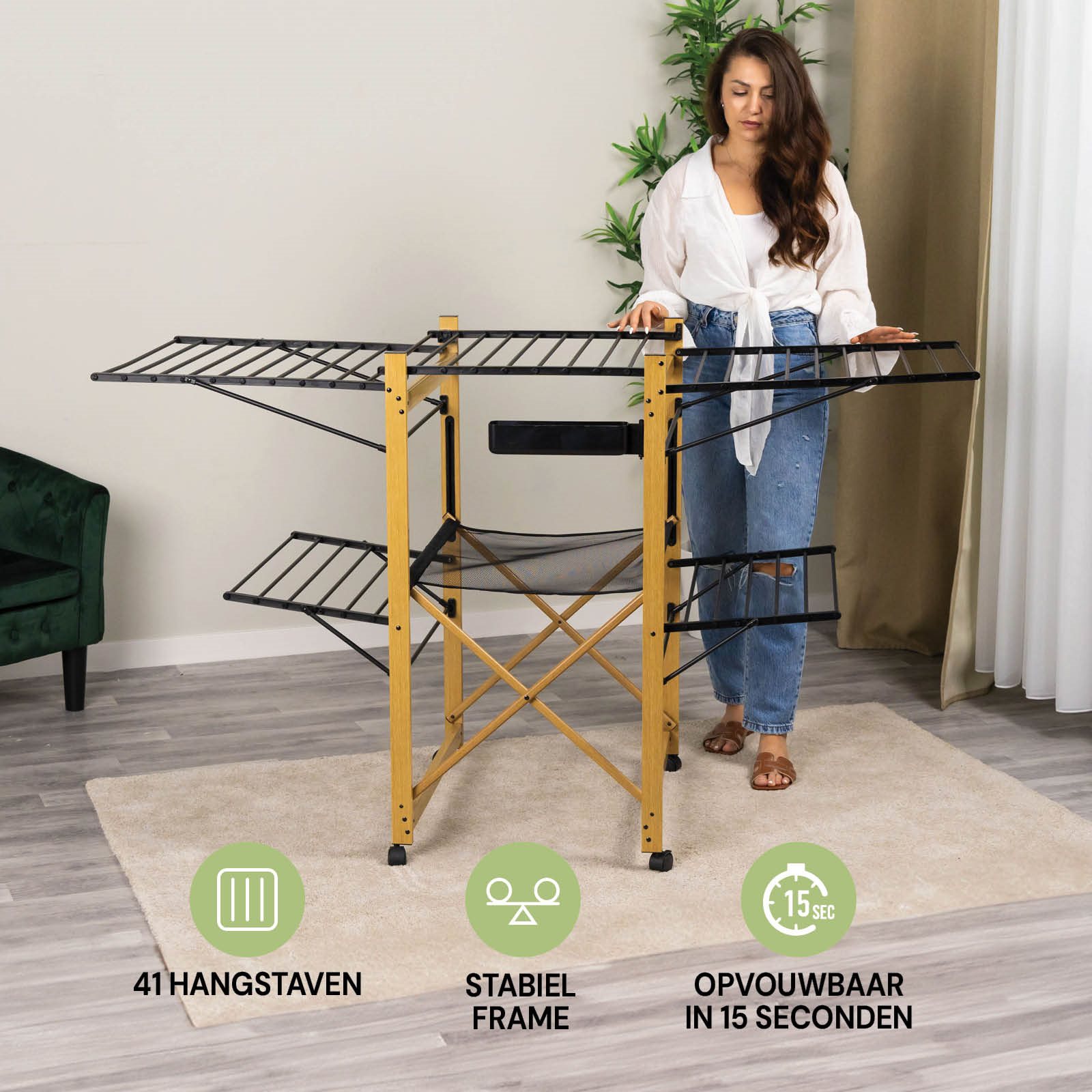 Vitapur Wasrek - Droogrekken - Wasrek Inklapbaar - Houtlook - Zwart ...