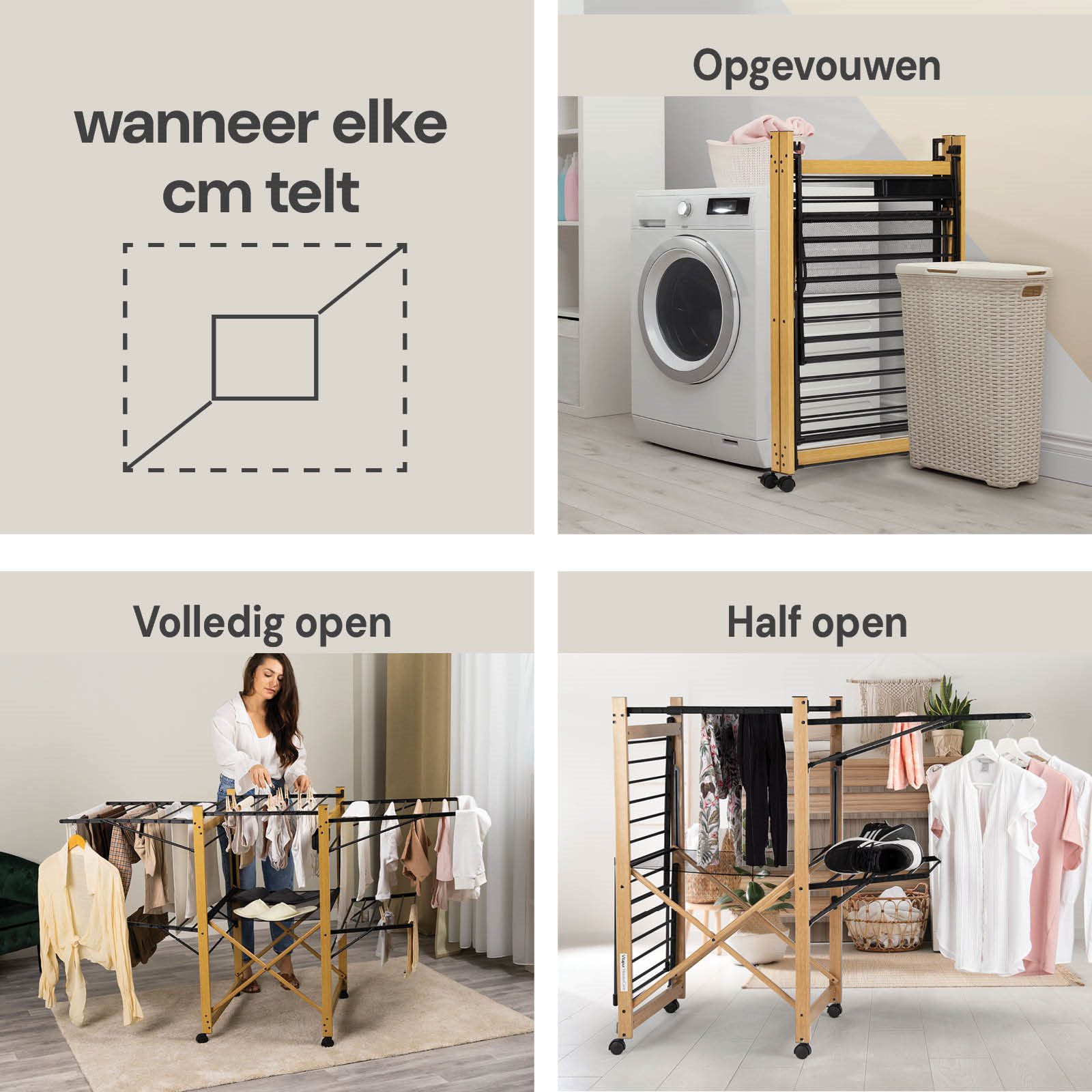 Vitapur Wasrek - Droogrekken - Wasrek Inklapbaar - Houtlook - Zwart ...