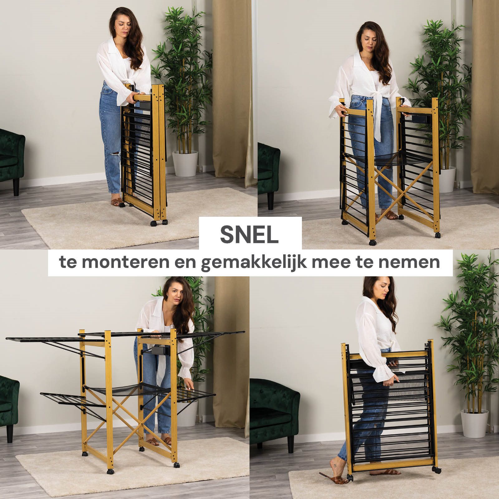 Vitapur Wasrek - Droogrekken - Wasrek Inklapbaar - Houtlook - Zwart ...