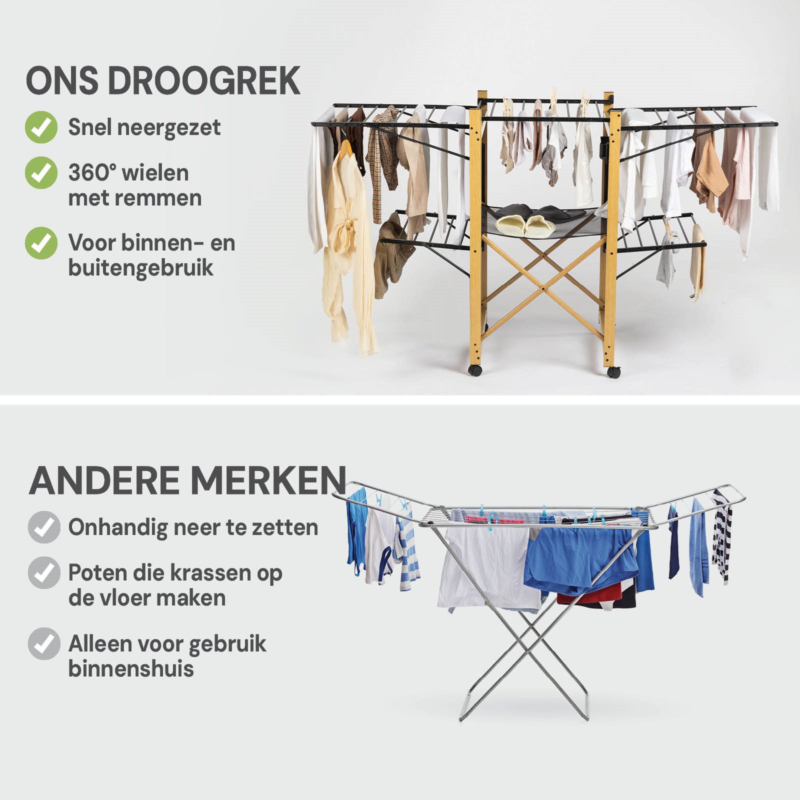 Vitapur Wasrek - Droogrekken - Wasrek Inklapbaar - Houtlook - Zwart ...